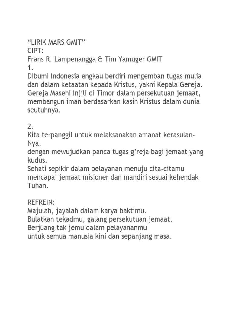 Lirik Mars Gmit | PDF