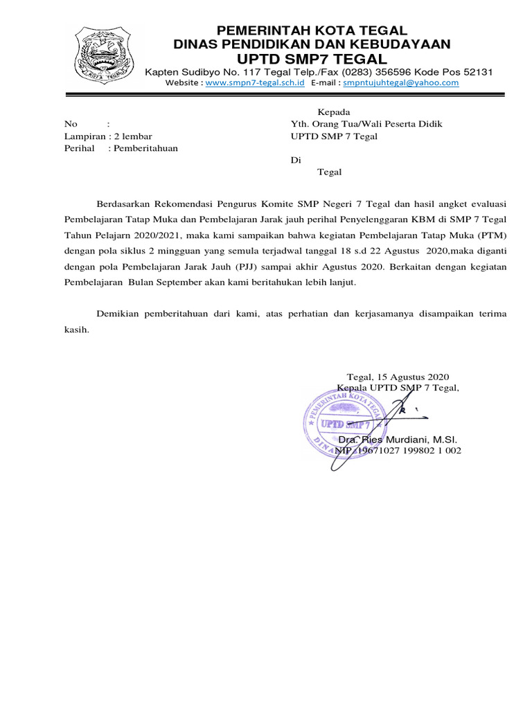 Pemberitahuan PJJ 18 Agustus 2020 | PDF