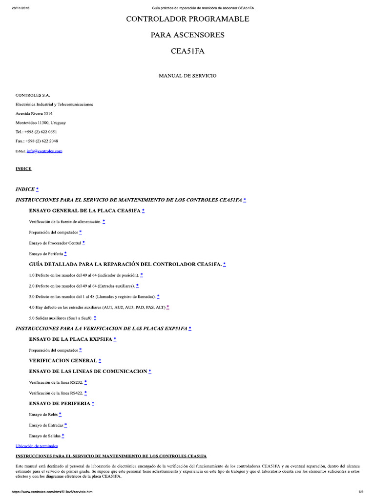 Guía Práctica de Reparación de Maniobra de Ascensor CEA51FA | PDF | Computers