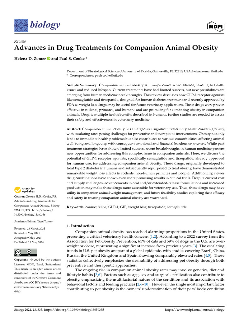 Advances in Drug Treatments For Companion Animal O | PDF | Obesity | Pet