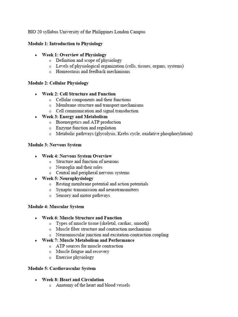 BIO 20 Syllabus | PDF | Kidney | Muscle Contraction