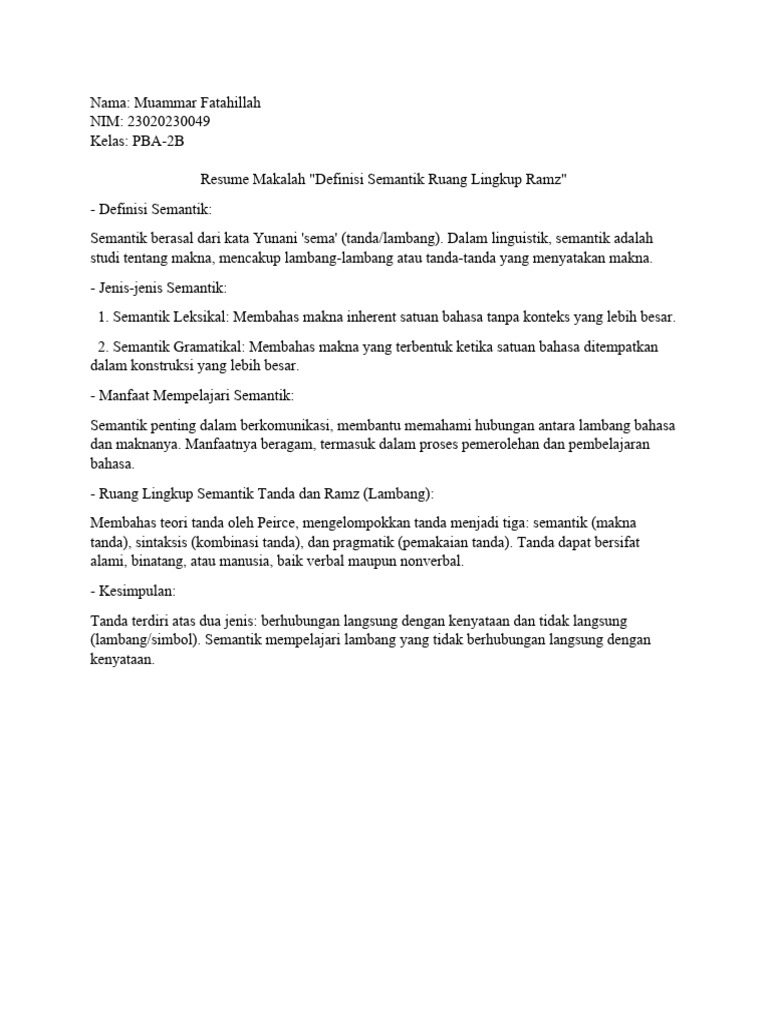 Resume Makalah Definisi Semantik Ruang Lingkup Ramz | PDF | Seni ...