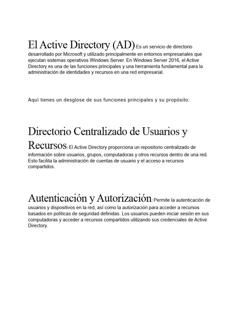 Active Directory en Windows Server 2016 | PDF | Directorio Activo | Usuario (informática)