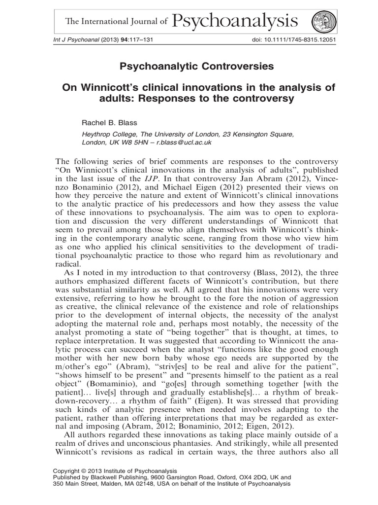 2013 Blass Resp Controvers | PDF | Psychoanalysis | Behavioural Sciences
