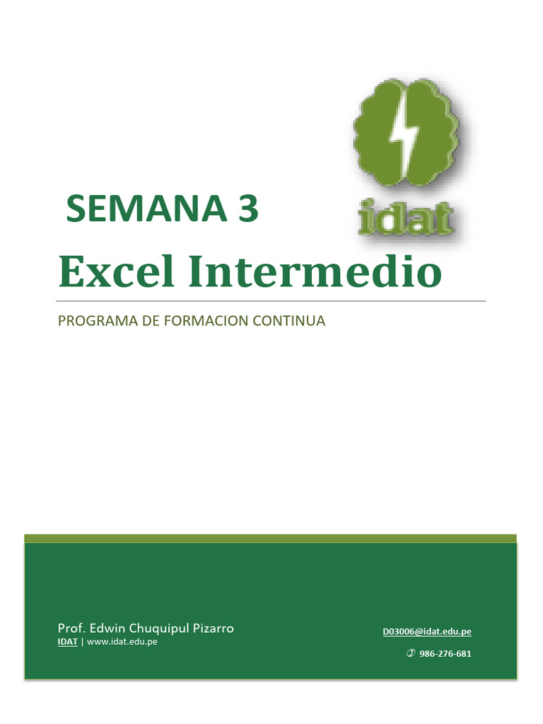Manual Excel Intermedio Semana 3 | Descargar gratis PDF | Hoja de ...