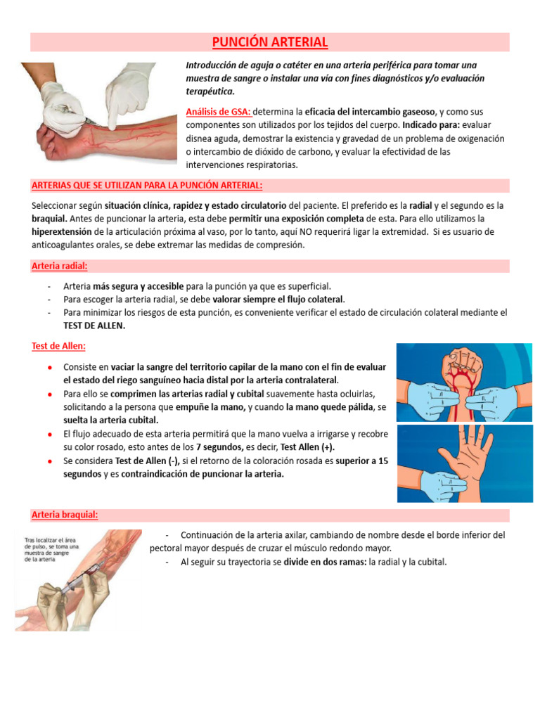 Procedimiento Puncion Arterial | PDF | Artería | Codo