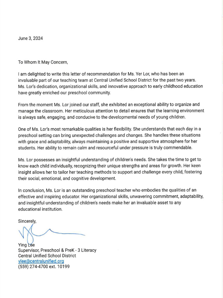 Recommendation Letter Yer L | PDF