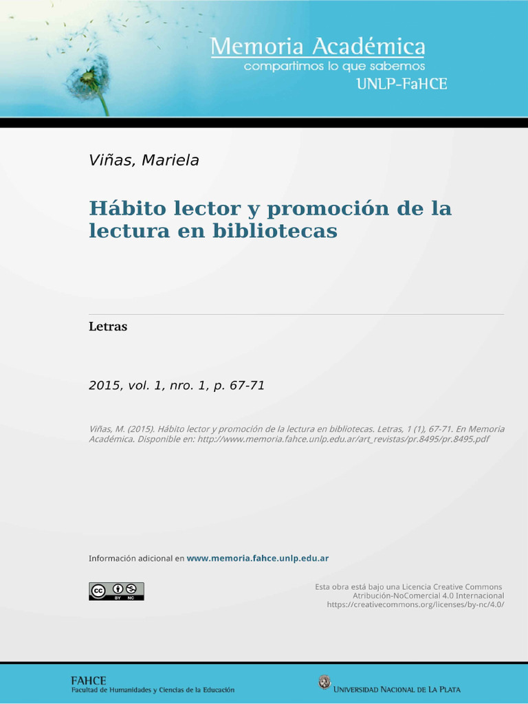 Hábito Lector y Promoción de La Lectura en Bibliotecas | PDF
