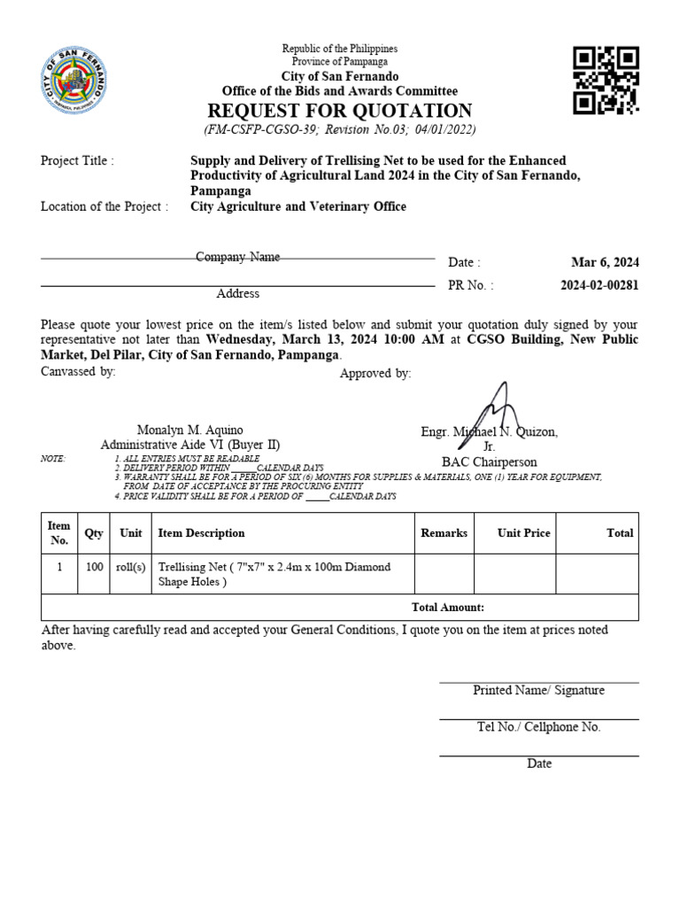 Request For Quotation With Terms of Reference | PDF | Business