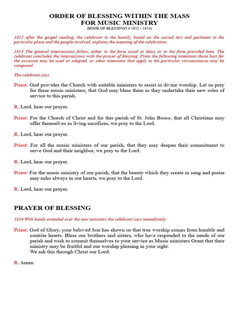 Blessing for Music Ministers at Mass | PDF