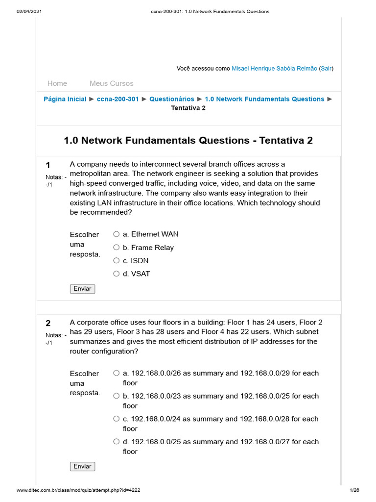 Ccna-200-301 - 1.0 Network Fundamentals Questions | PDF | Transmission Control Protocol | I Pv6