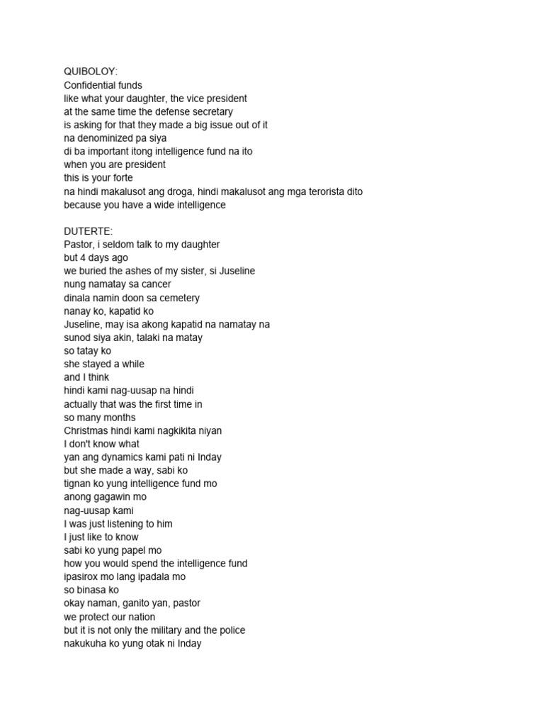 Du30 Death Threat Transcript | PDF