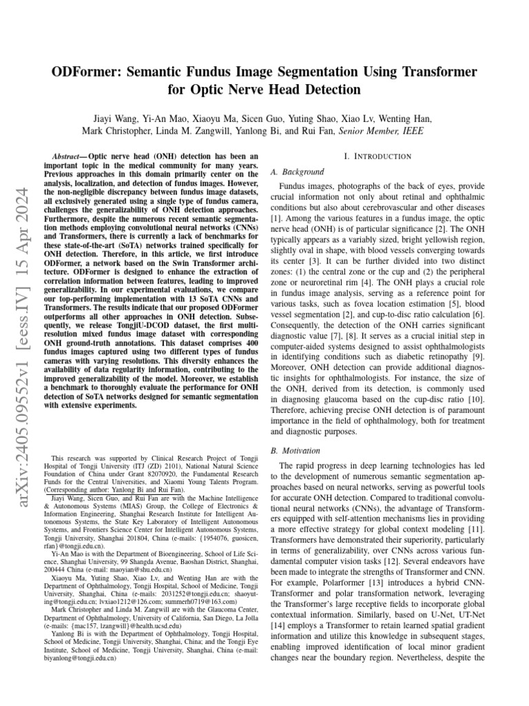 Odformer Semantic Fundus Image Segmentation Using Transformer For Optic Nerve Head Detection