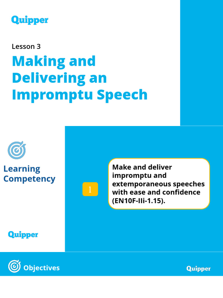 English 10 - Unit 18 - Lesson 3 - Making and Delivering Impromptu Speech | PDF | Human Communication
