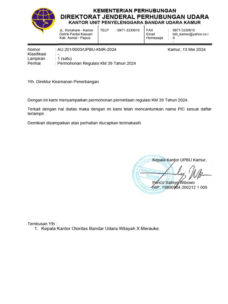 Permohonan Regulasi KM 39 Tahun 2024 | PDF