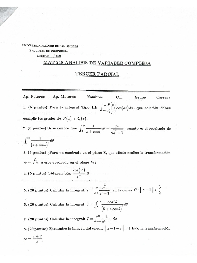 Tercer Parcial y Final pasados VARIABLE COMPLEJA | PDF