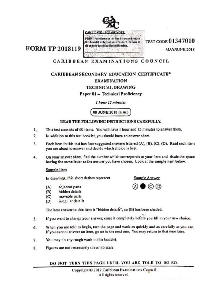 CSEC Technical Drawing June 2018 P1 | PDF
