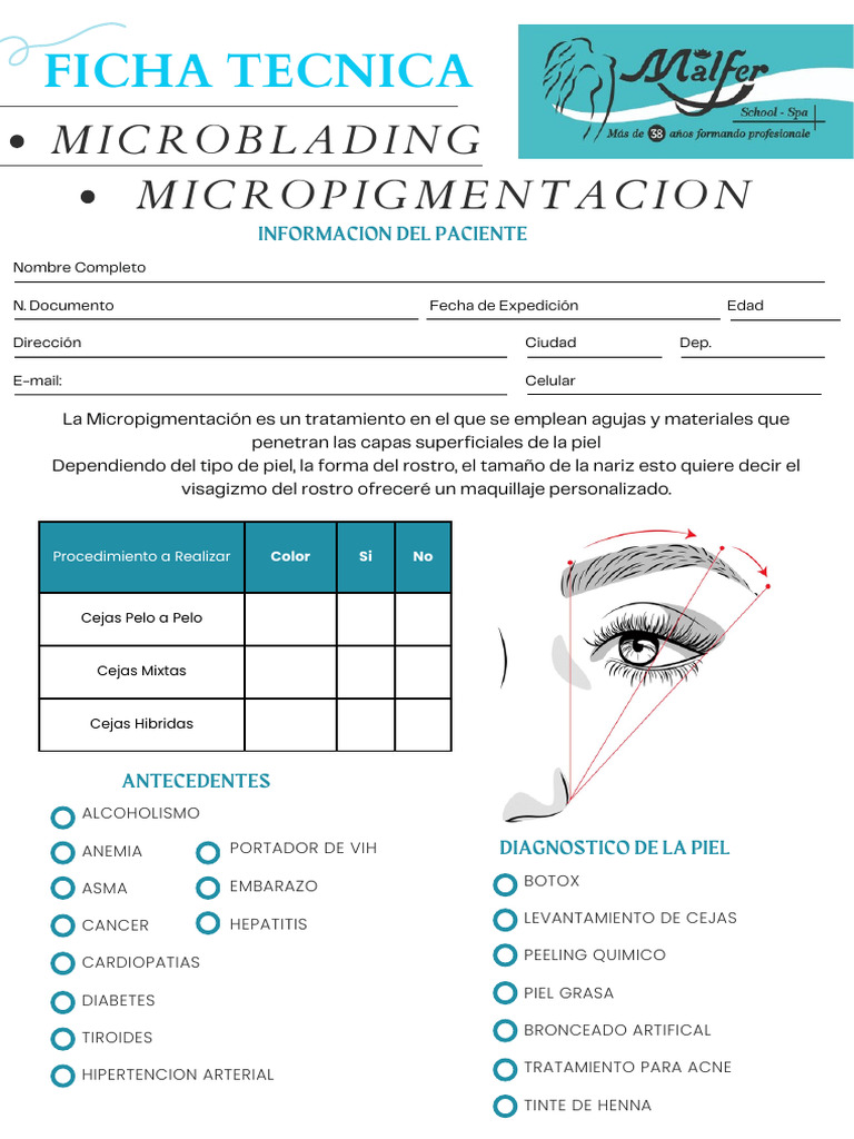 Ficha Tecnica Microblading y Micropigmentacion | PDF | Medicina CLINICA ...