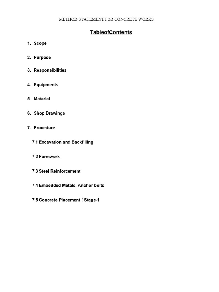 Concrete Works Method Statement Guide | PDF | Concrete | Building ...