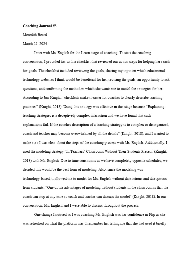 Meredith Beard Coaching Journal 3 | PDF | Teachers | Cognitive Science