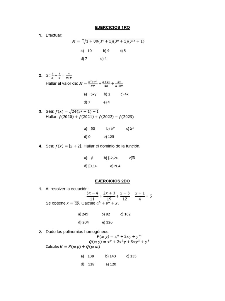 EJERCICIOS EXAMEN | Descargar gratis PDF | Aritmética | Matemática ...