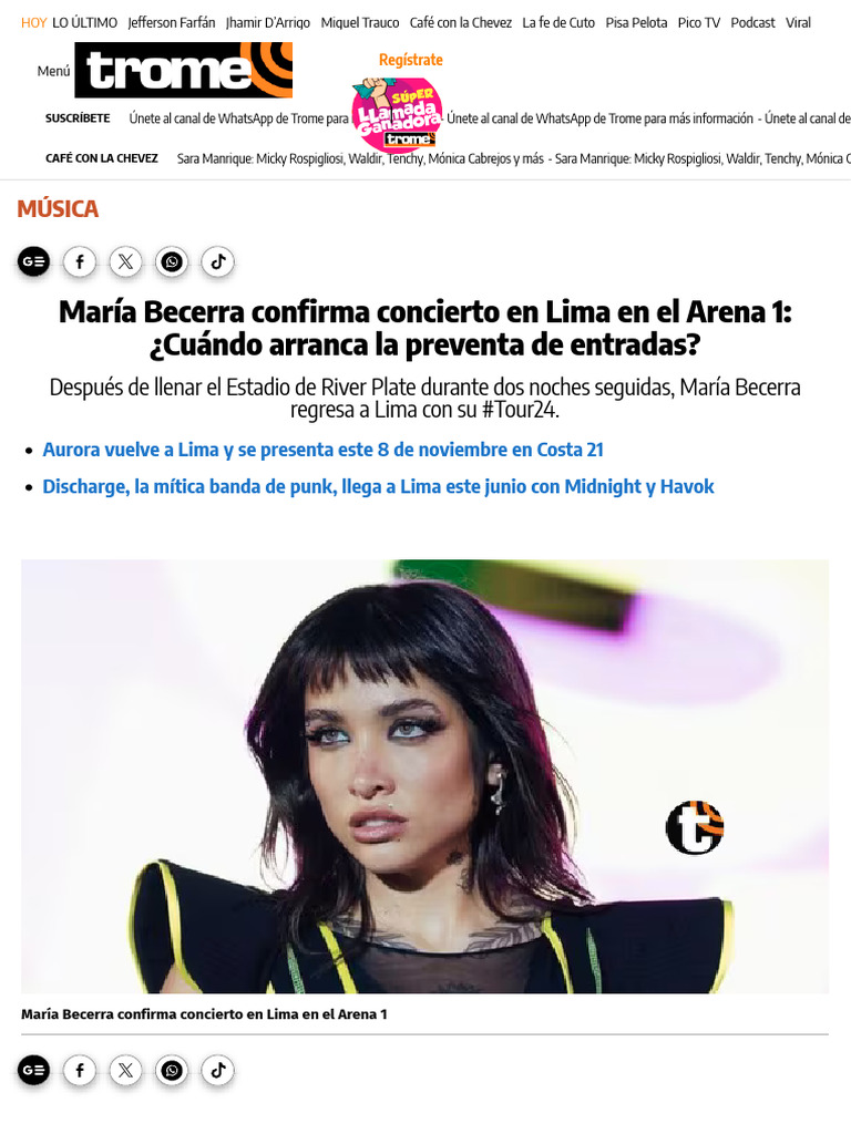 María Becerra en Lima 2024 Preventa de Entradas para Concierto en Arena 1 Cuándo Empieza Precios ...