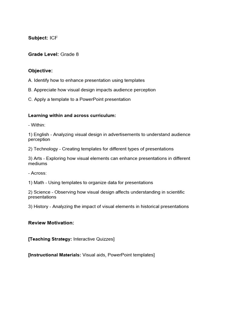 Lesson Plan | PDF | Perception | Learning