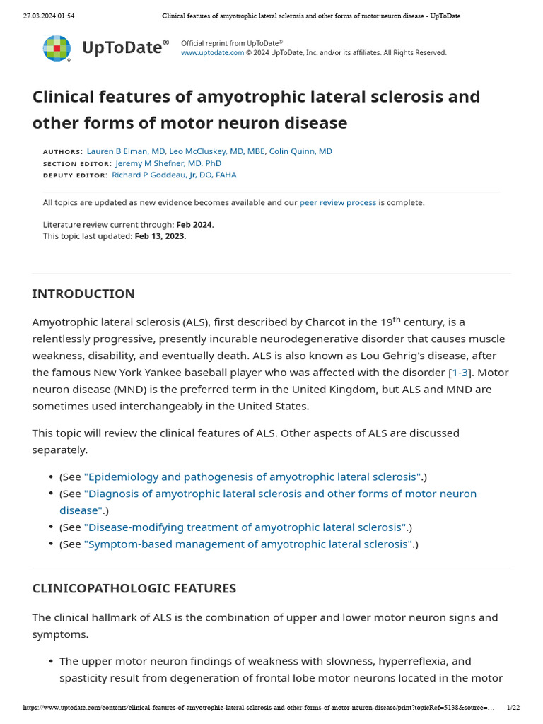 Clinical Features of Amyotrophic Lateral Sclerosis and Other Forms of ...