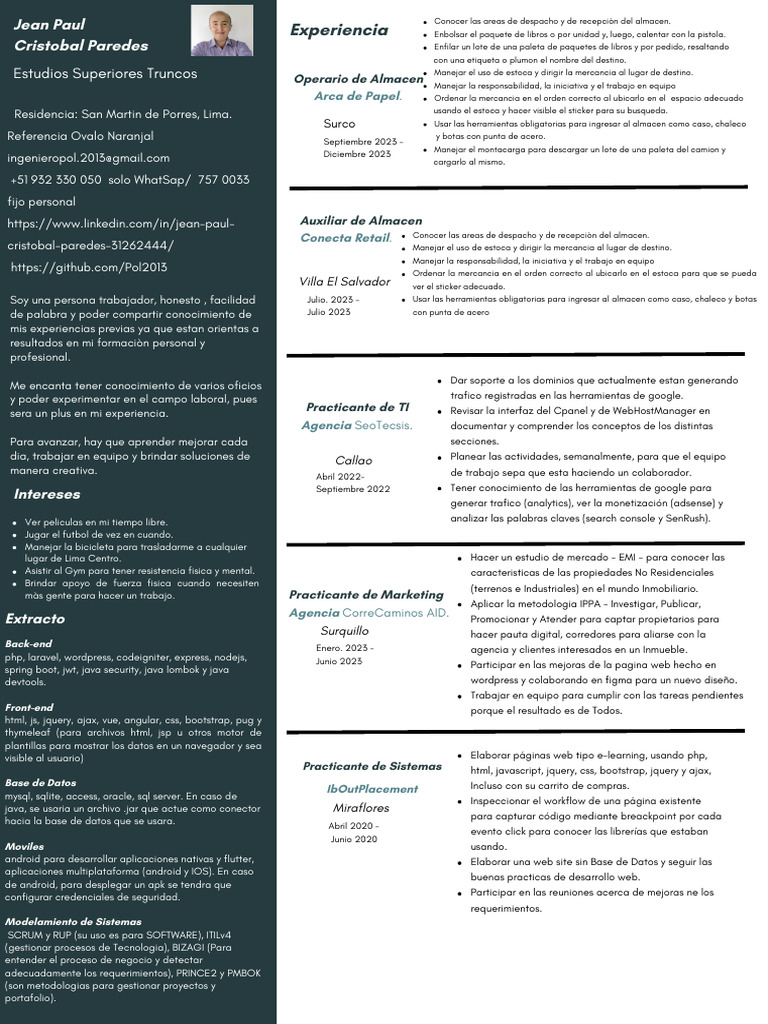 CV Documentado - Jean Paul Cristobal Paredes | PDF | Documento de ...