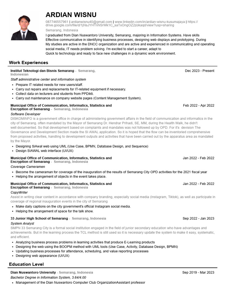 CV Ardian Wisnu Kusumajaya English | PDF | Application Software | Educational Technology