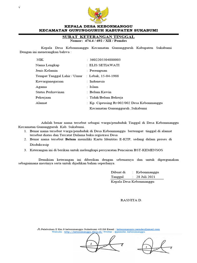Surat Keterangan Tinggal Sementara | PDF
