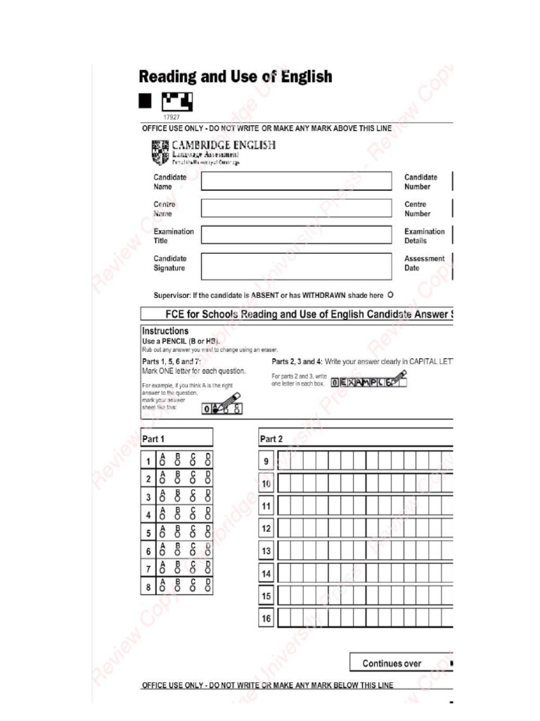 FCE ANSWER SHEET - BoB4nz | PDF
