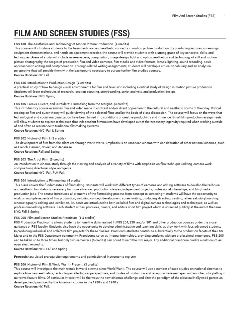 Film and Screen Studies (FSS) | PDF | Cinematography | Genre