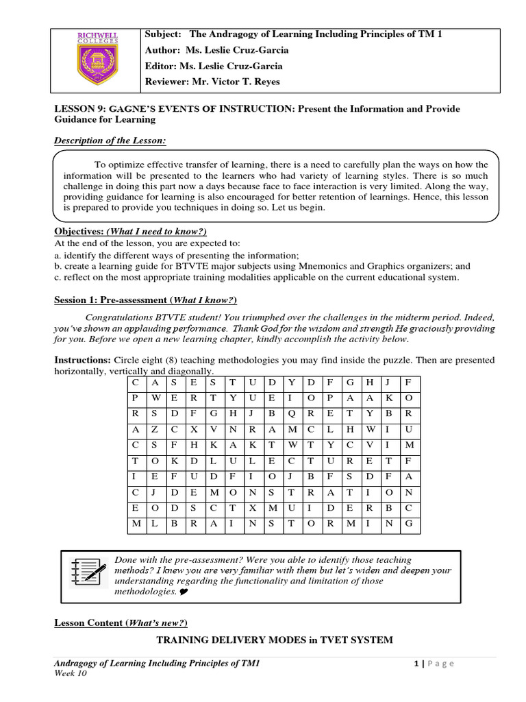 Andragogy W10 | PDF | Learning | Lecture