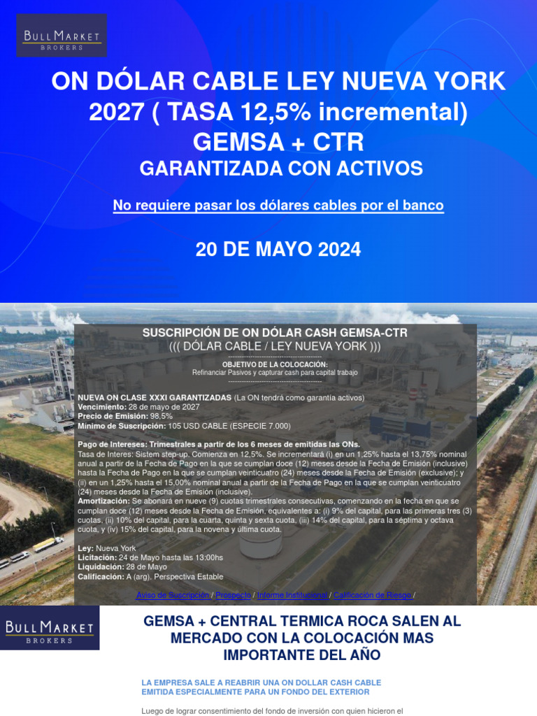 ON DOLAR CASH CABLE_GEMSA CRT_2027_ | PDF | Cogeneración | Dólar de los ...