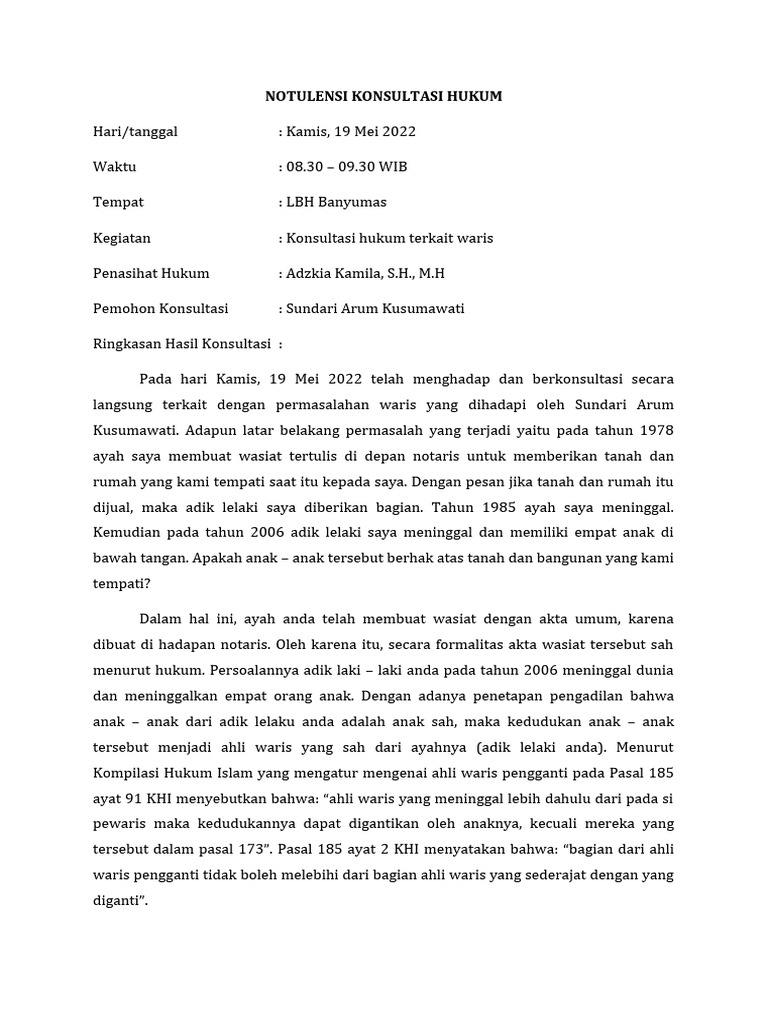 Contoh Notulensi Konsultasi Hukum | PDF