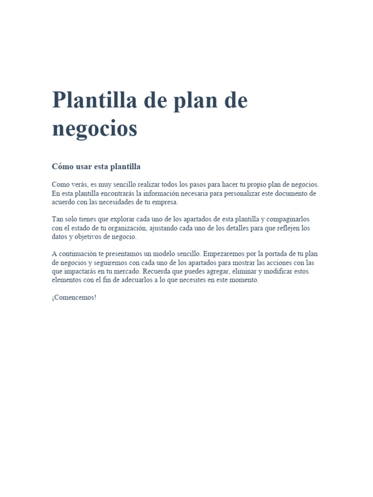 Plantilla de Plan de Negocios | PDF | Marketing | Plan de negocios