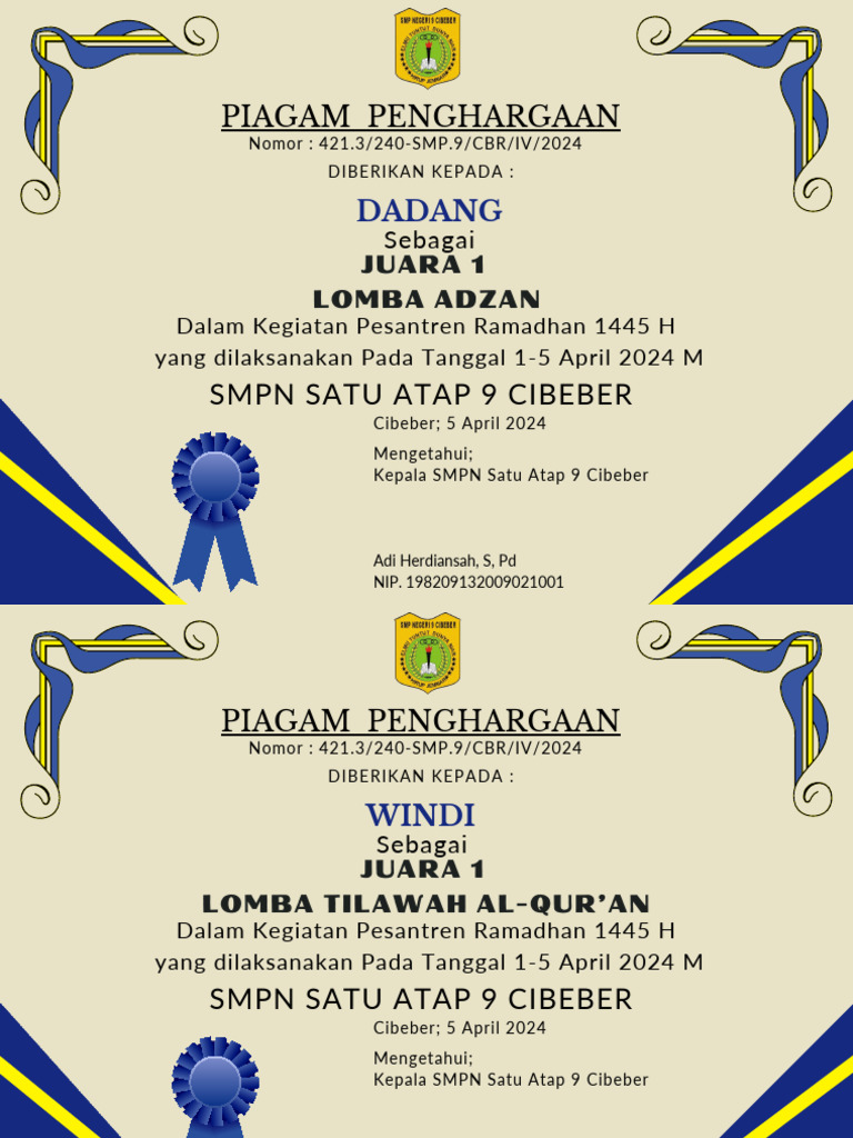 Piagam Lomba Sanlat | PDF
