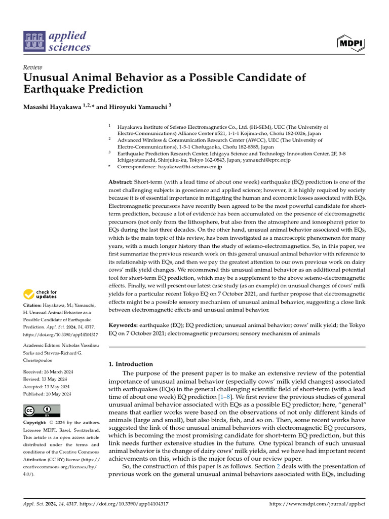 Unusual Animal Behavior As A Possible Candidate of | PDF | Cattle | Dairy