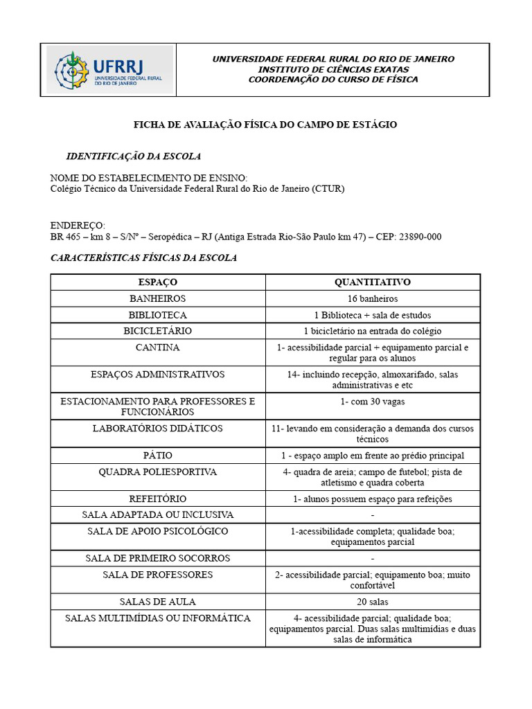 Avaliação Física do CTUR em Seropédica | PDF