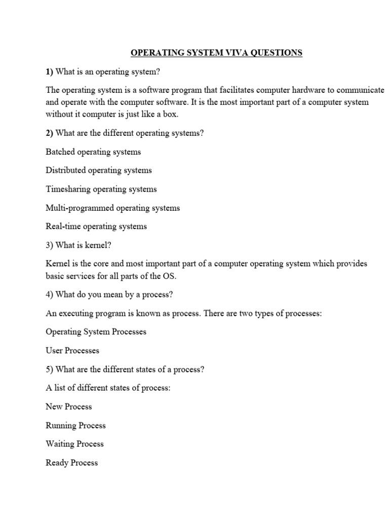 Operating System Viva Questions | PDF | Process (Computing) | Operating System