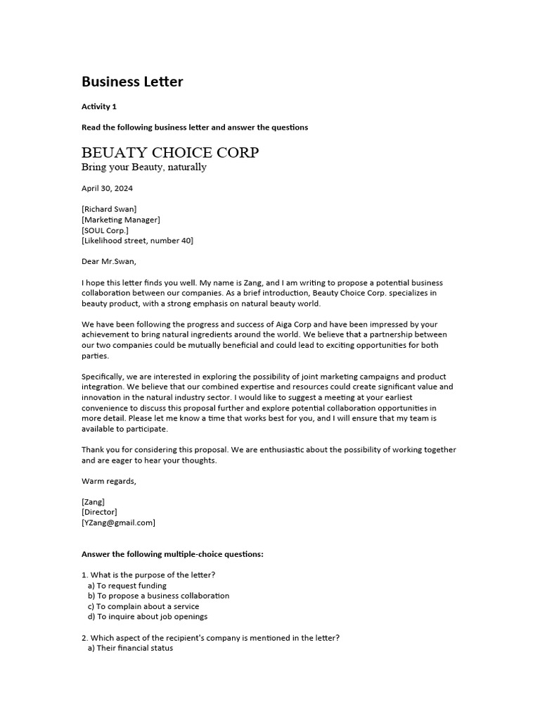 Business Letter.exercise (class) | Download Free PDF | Business