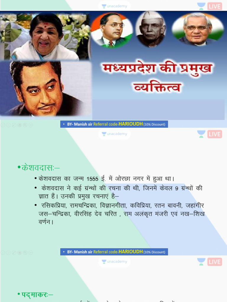 MP Famous Personalities | PDF | Travel
