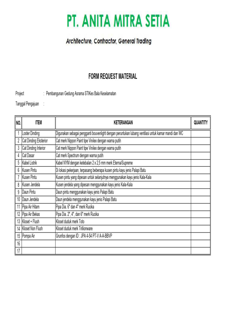 Form Pengajuan Material - 120324 | PDF