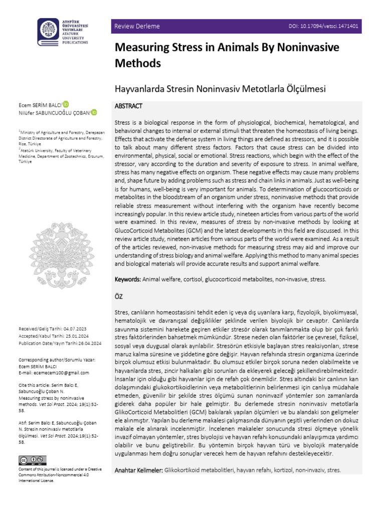 Non-Invasive Animal Stress Measurement | PDF | Stress (Biology ...