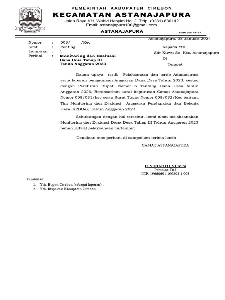 UNDANGAN MONITORING DD TAHAP III Tahun Anggaran 2023 | PDF