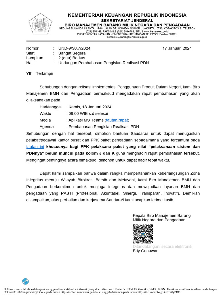 Undangan Pembahasan Pengisian Realisasi PDN | PDF