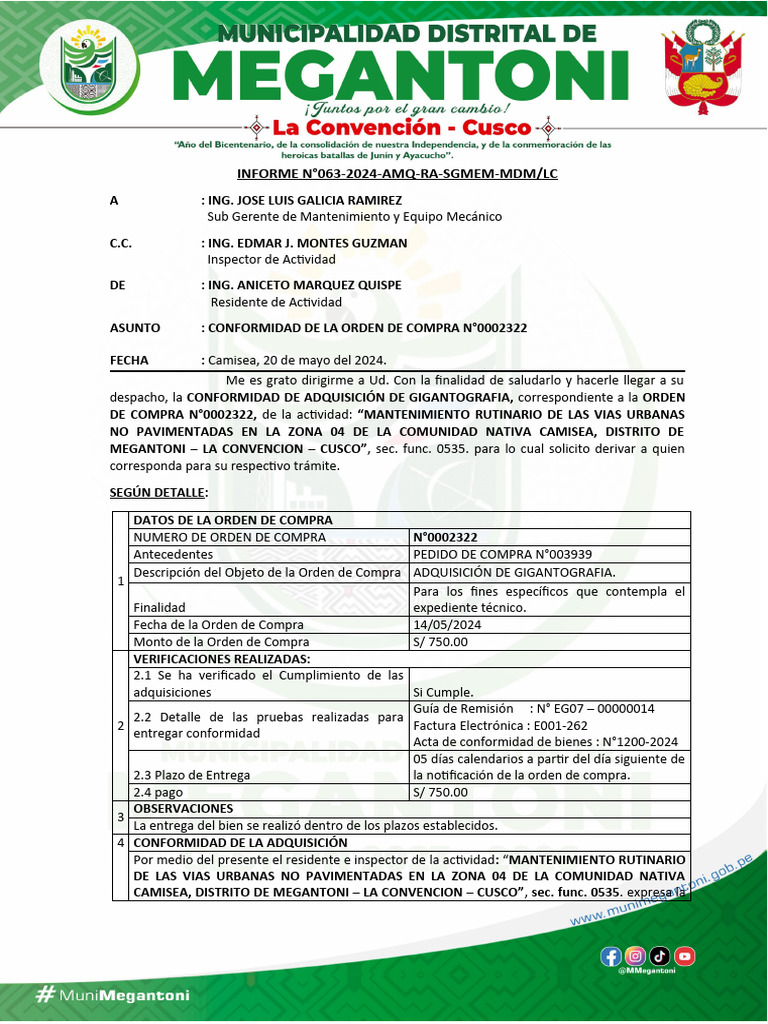 Conformidad Compra Gigantografía Camisea | PDF | Finanzas y dinero ...