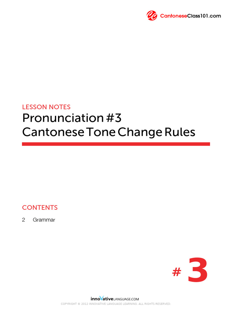 Pronunciation #3 - Cantonese Tone Change Rules - Lesson Notes ...