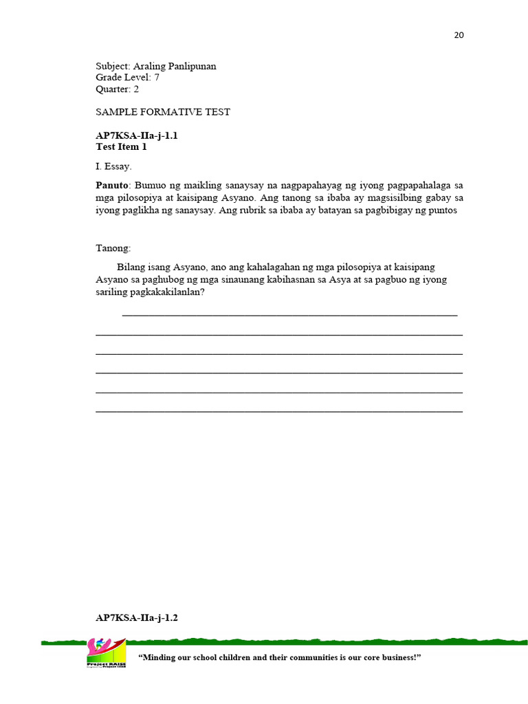 Quarter 2 AP-7 Test Item Bank | PDF